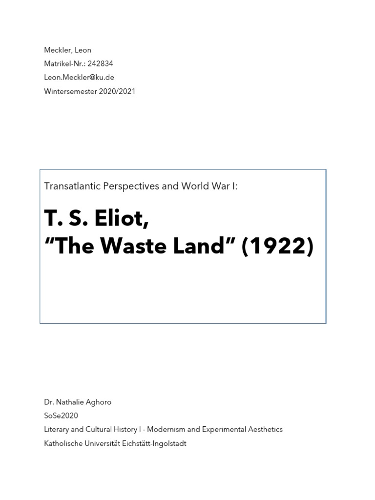 Analysis of T.S. Eliot's - The Waste Land | PDF | Poetry | T. S. Eliot