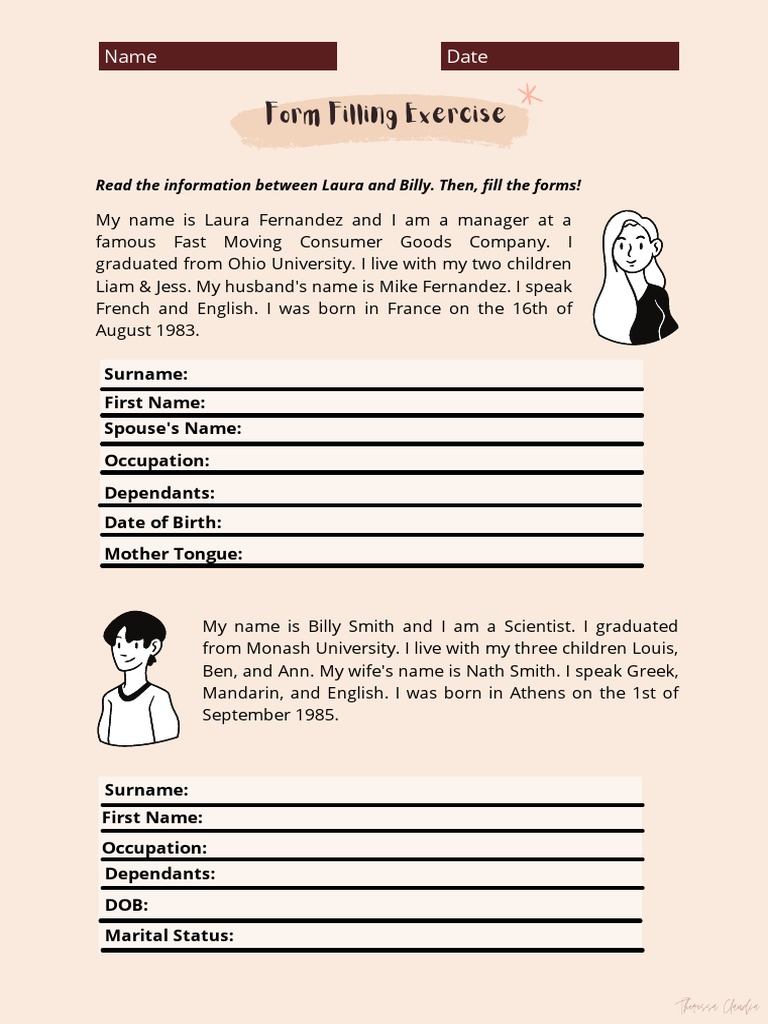 Form Filling Exercise: Name Date | PDF | Poetry