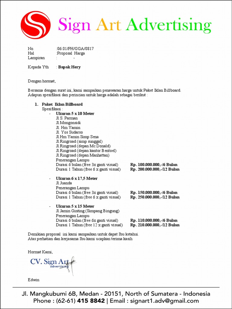 Proposal Iklan Billboard dan Harga | PDF
