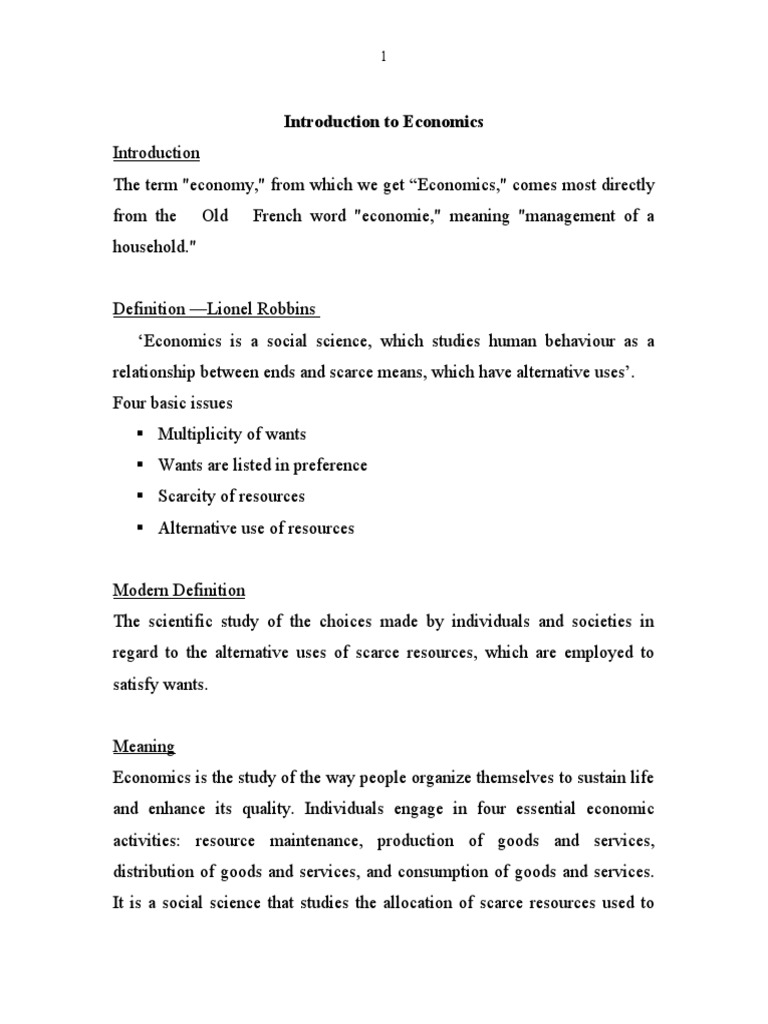 Introduction To Economics Summary | PDF | Economics | Social Sciences