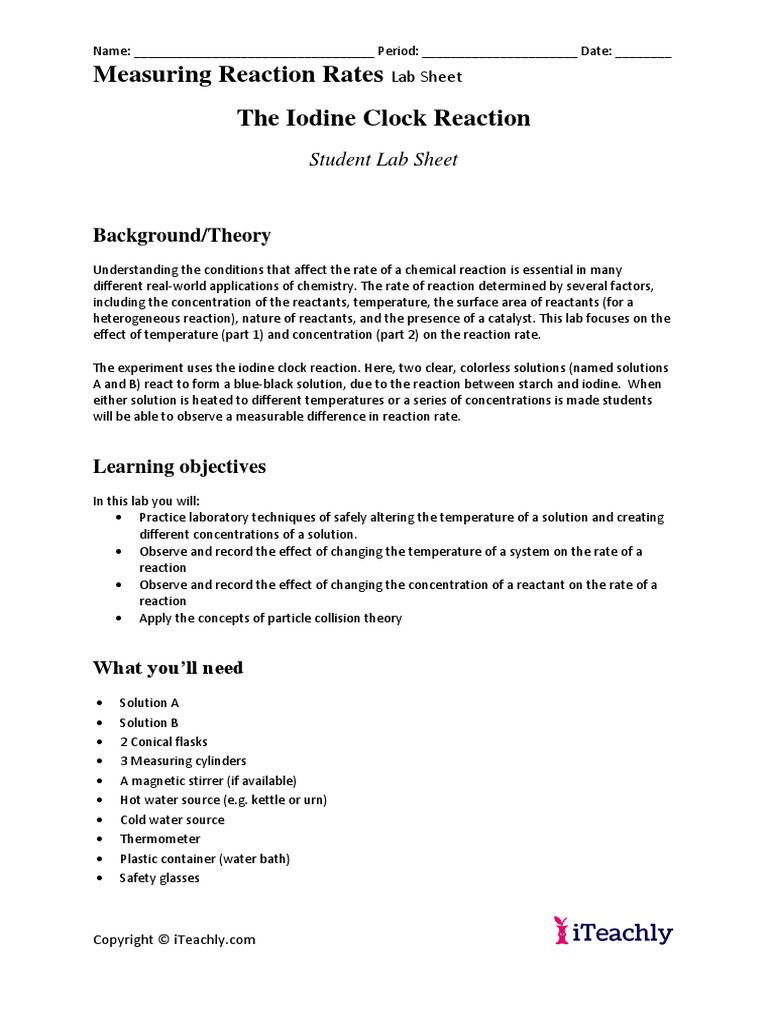 6 3 The Iodine Clock Reaction Student Lab Sheet | PDF | Reaction Rate ...