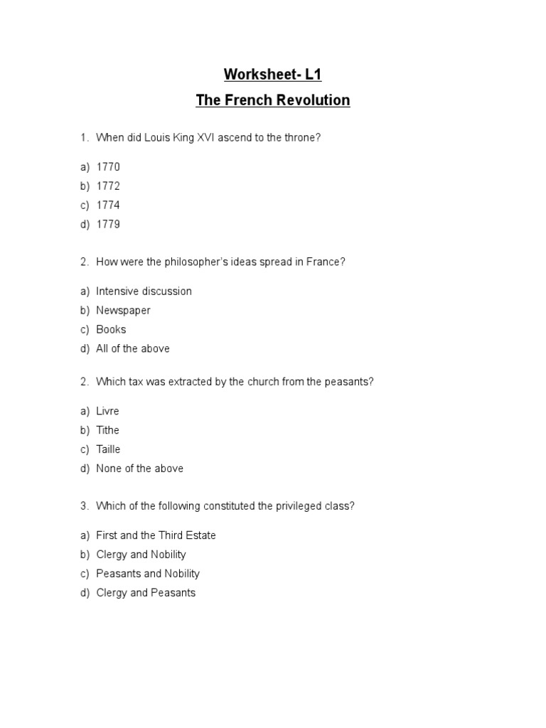 Worksheet-L1 The French Revolution | PDF | French Revolution | France