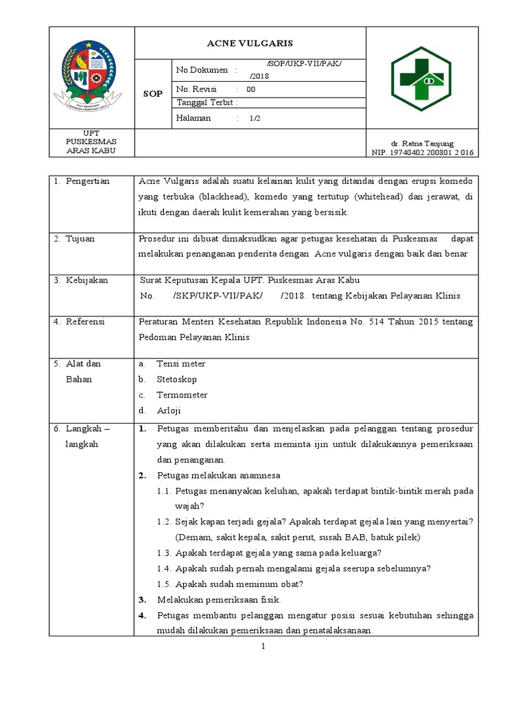 SOP Penanganan Acne Vulgaris | PDF | Sains & Matematika