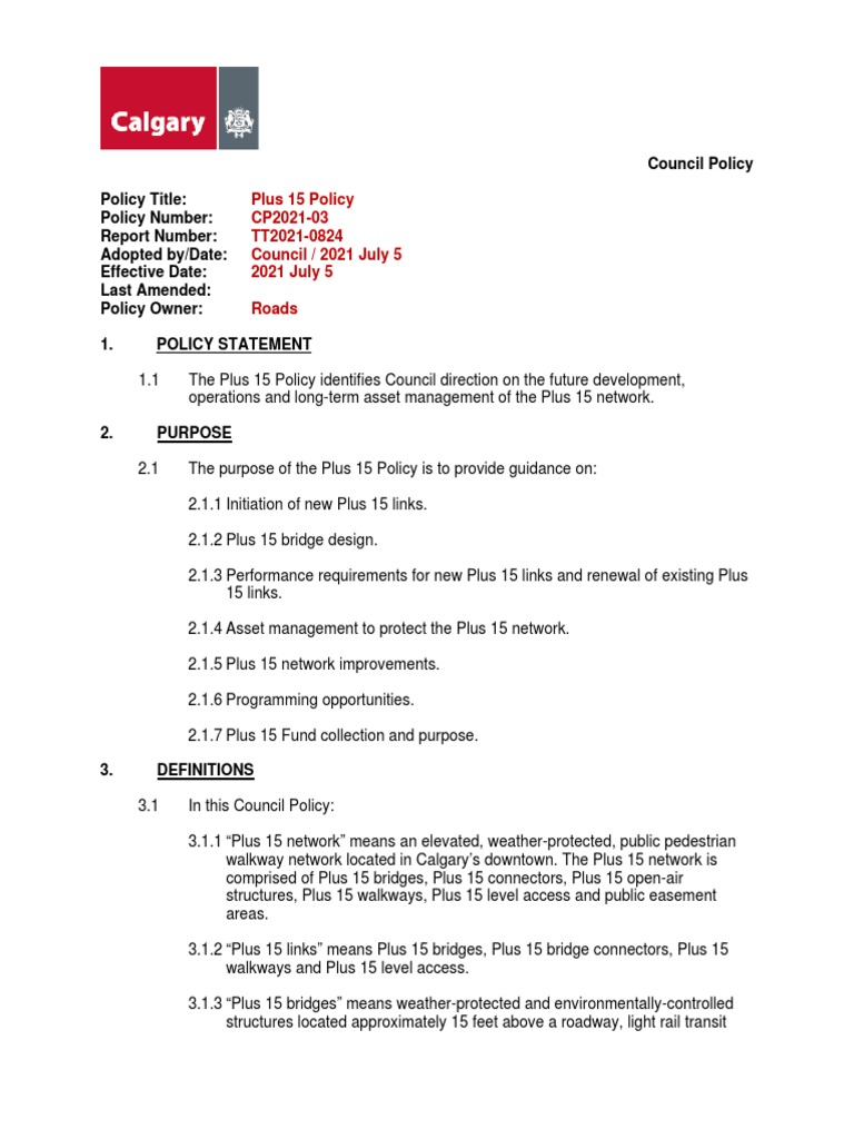 Plus 15 Policy for Calgary Network | PDF | Public Transport ...