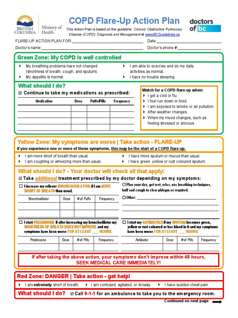 COPD Flare-Up Action Plan: Green Zone: My COPD Is Well Controlled | PDF ...