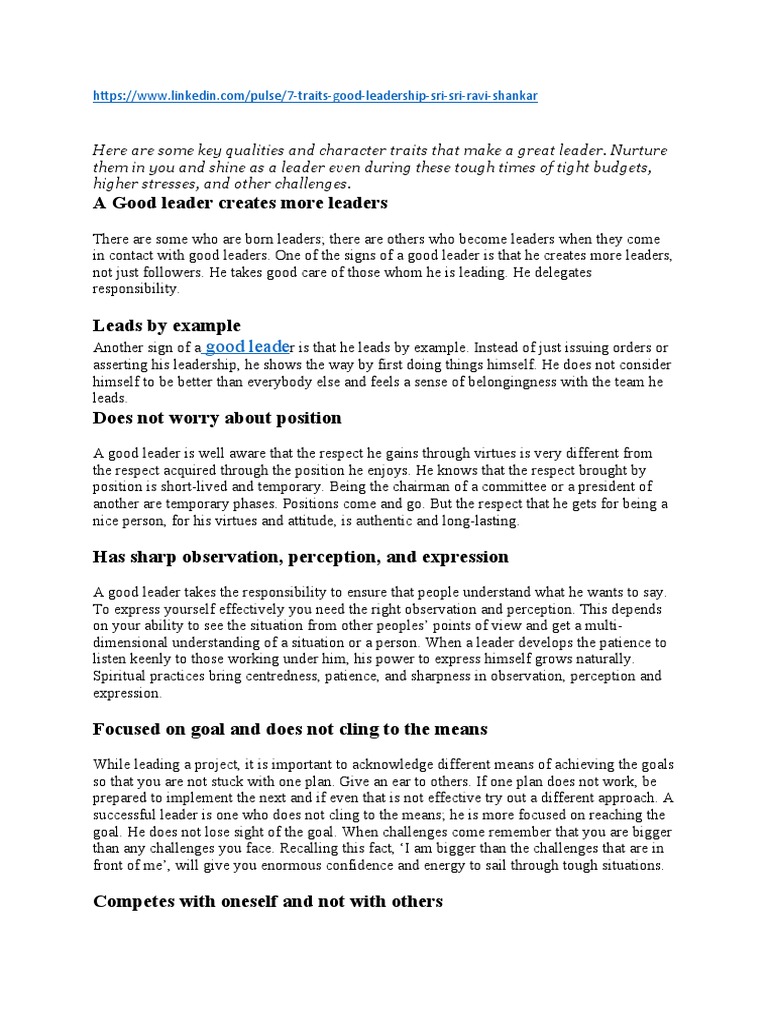 A Good Leader Creates More Leaders | PDF | Leadership | Psychological ...