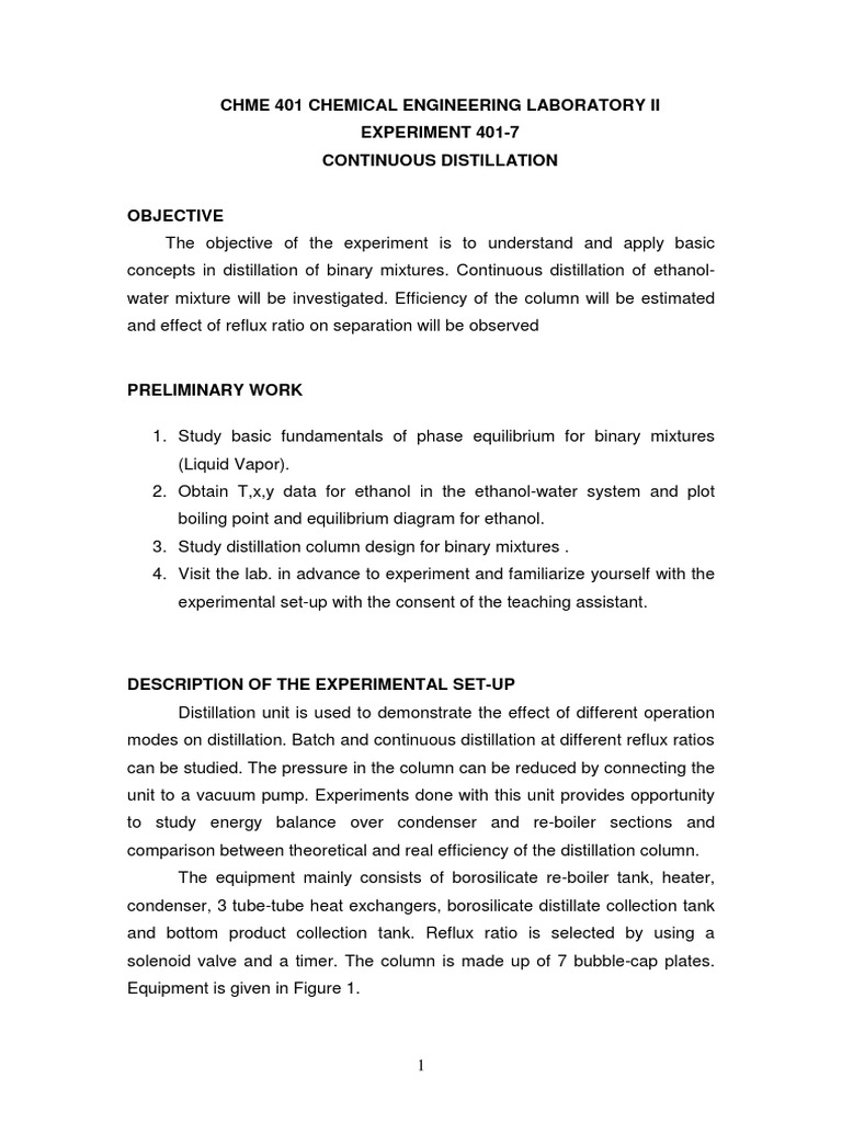 Continuous Distillation Unit | PDF | Distillation | Unit Operations