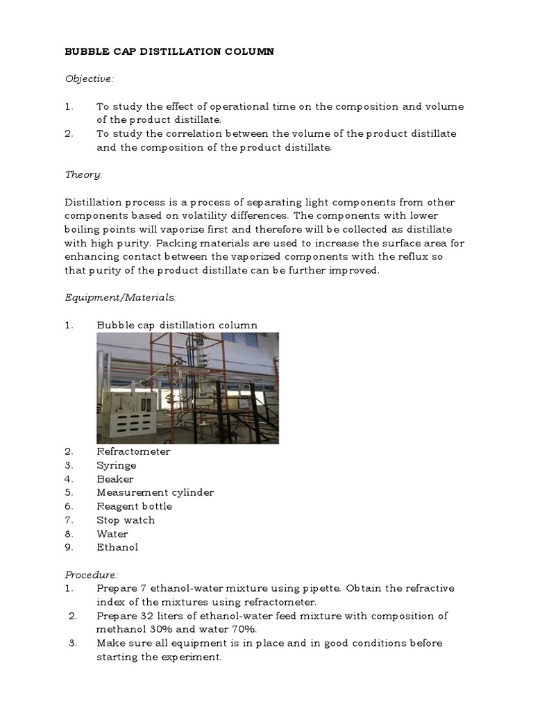 Bubble Cap Distillation Column | PDF | Distillation | Laboratories