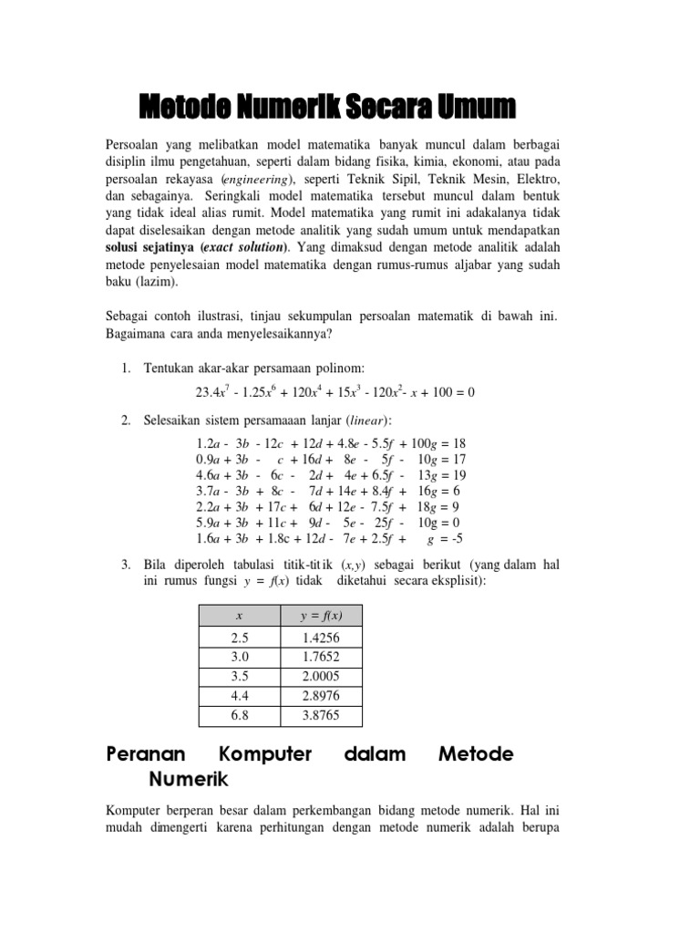 Part 1 BAb - 01A Metode Numerik Secara Umum | PDF