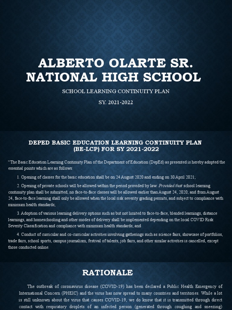 Alberto Olarte Sr. National High School: School Learning Continuity ...
