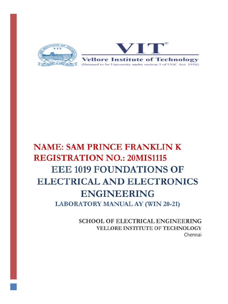 EEE - VIT Chennai - Lab Report - Sam Prince Franklin - 20MIS1115 | PDF | P–N Junction | Rectifier