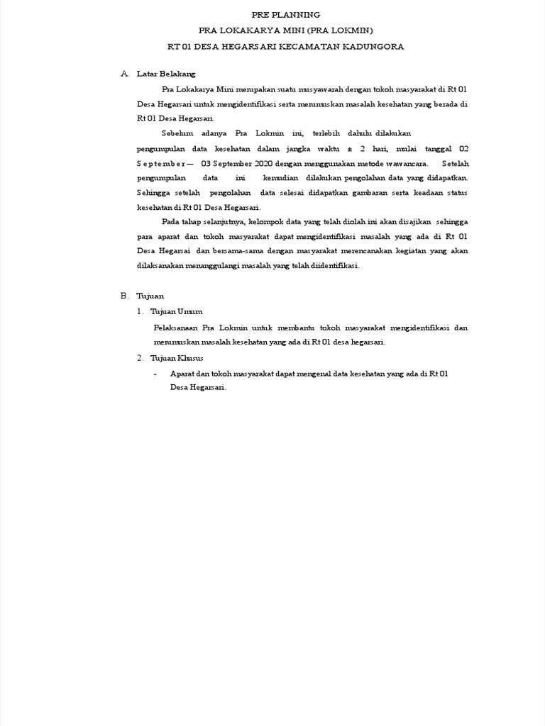 Contoh Pre Planning Pra Lokmin | PDF