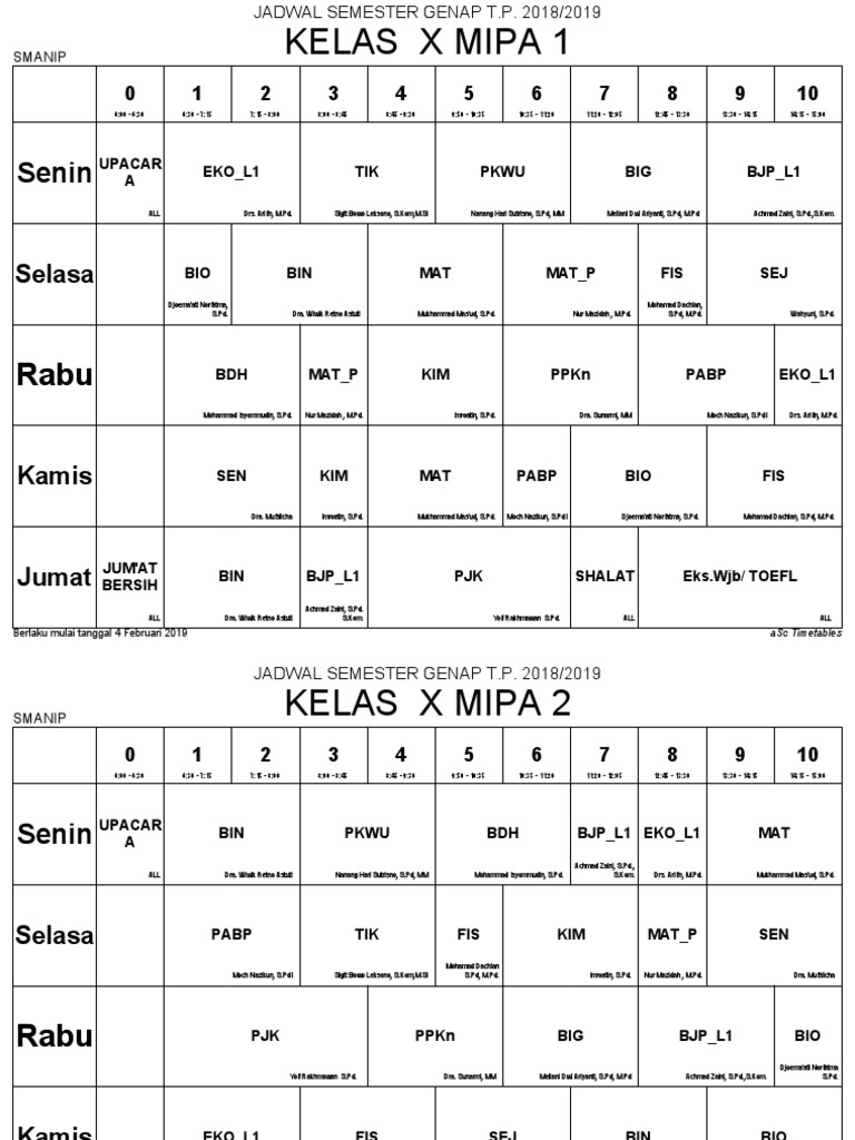 JADWAL TIAP KELAS New | PDF