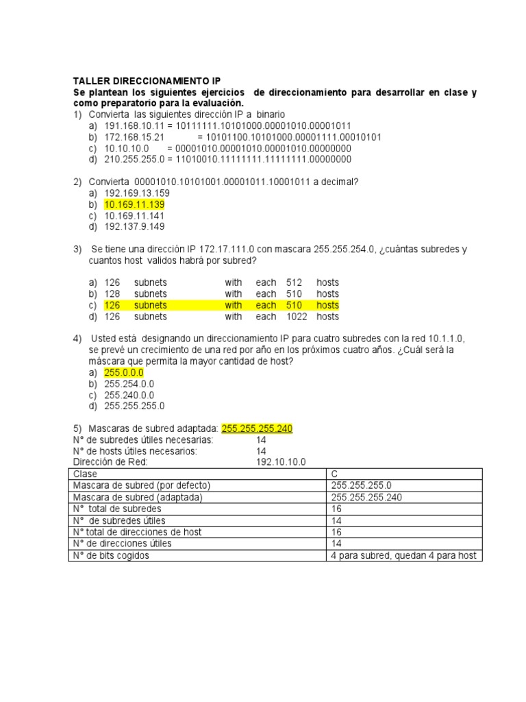 Direccionamiento Ejercicios Resueltos | PDF | Dirección IP | Red de computadoras