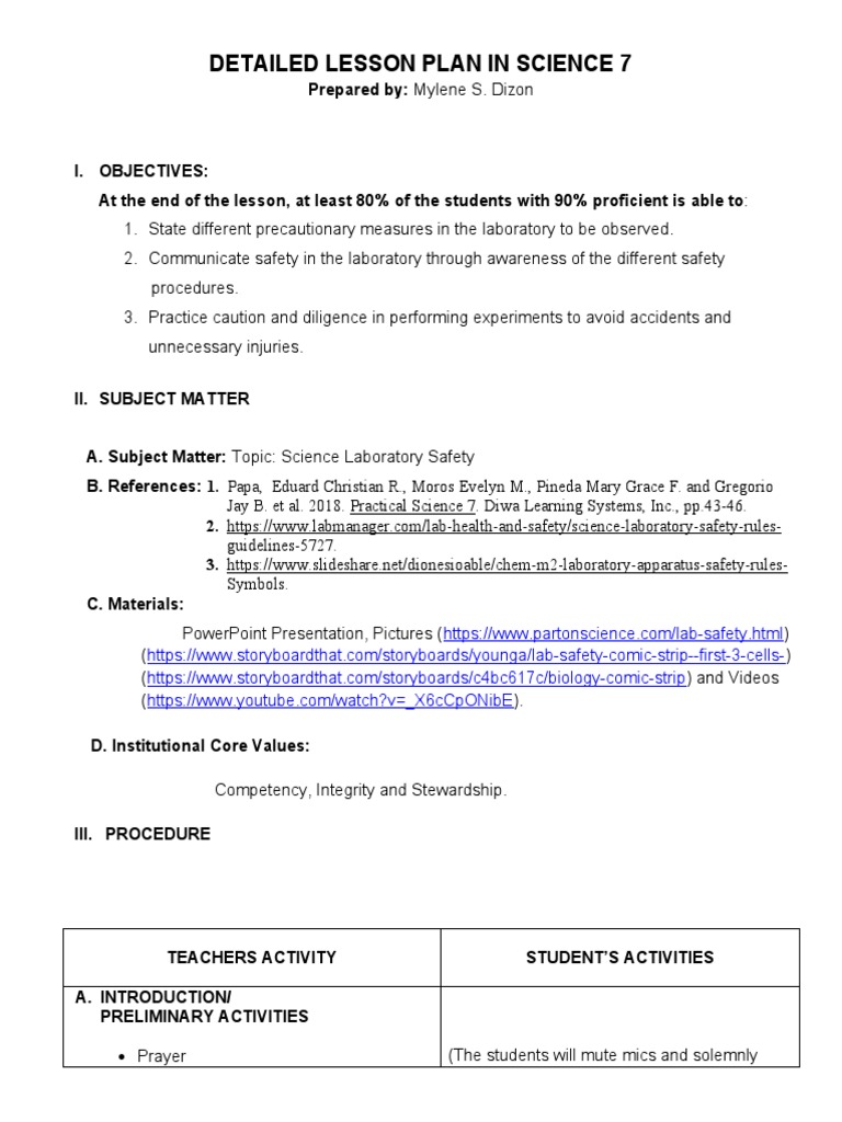 Detailed Lesson Plan in Science 7 | PDF | Laboratories | Personal ...