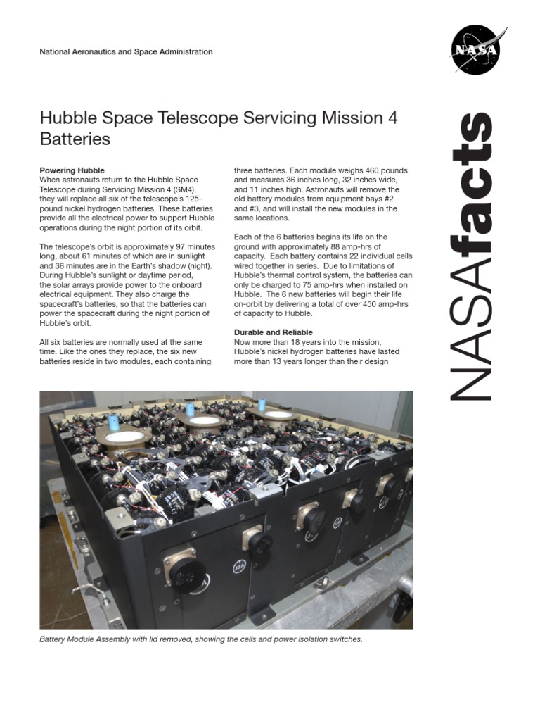 NASA Facts Hubble Space Telescope Servicing Mission 4 Batteries ...