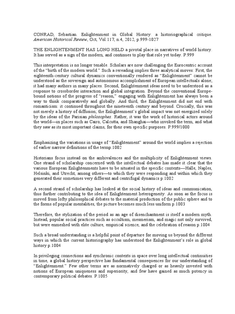 CONRAD, Sebastian. Enlightenment in Global History | PDF | Age Of ...