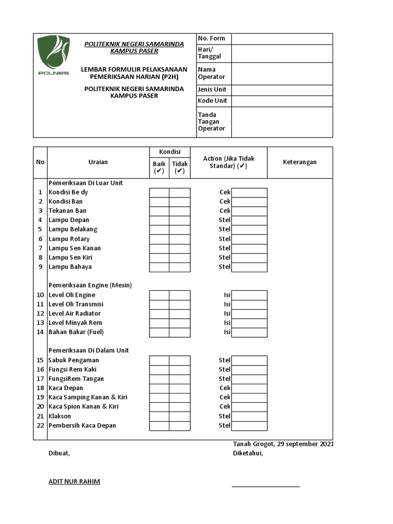Contoh p2h Tabel | PDF