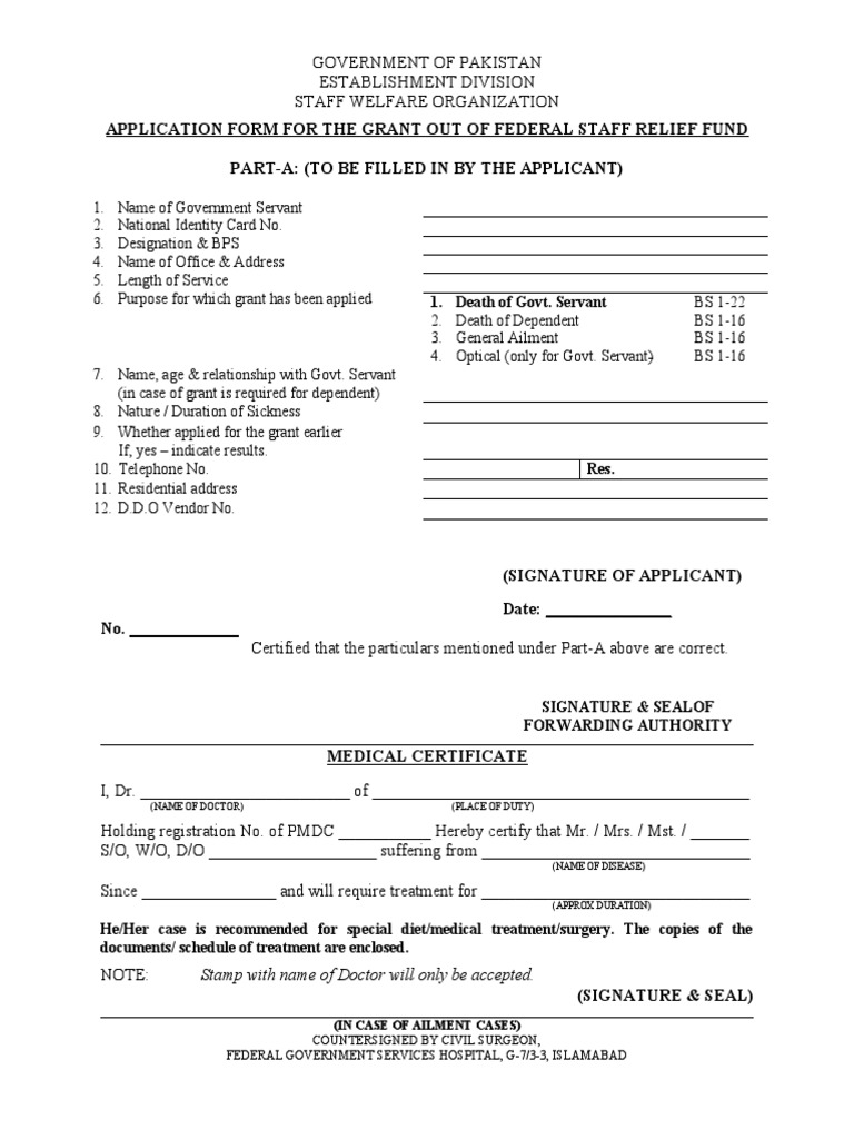 Federal Staff Relief Fund Application | PDF | Physician | Health Sciences
