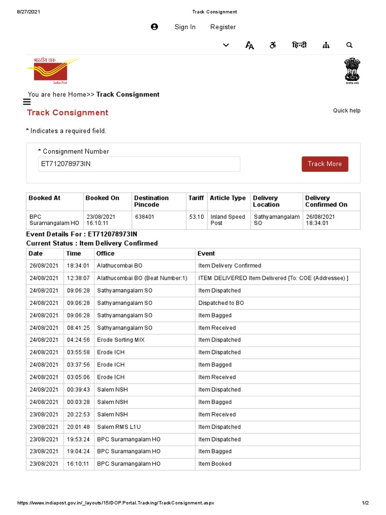 ET712078973IN SpeedPost Track Consignment | PDF | Software | Computing