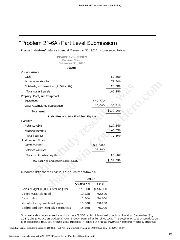 This Study Resource Was: Problem 21-6A (Part Level Submission) | PDF | Cost Of Goods Sold ...