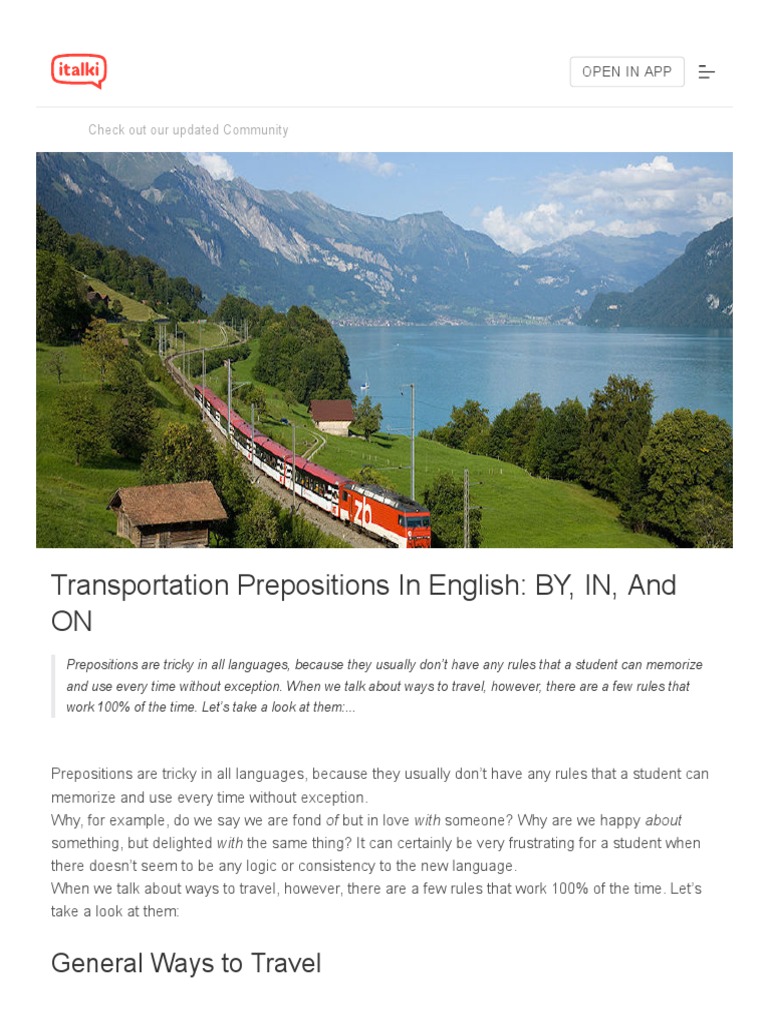 Transportation Prepositions in English - BY, IN, and ON | PDF | Transport