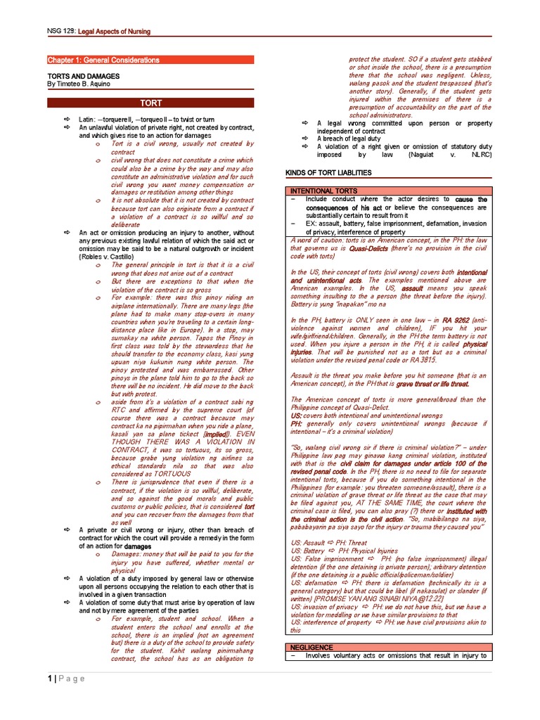 Understanding Torts in Nursing Law | PDF | Tort | Defamation