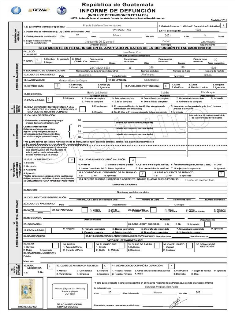 Informe de Defunción | PDF