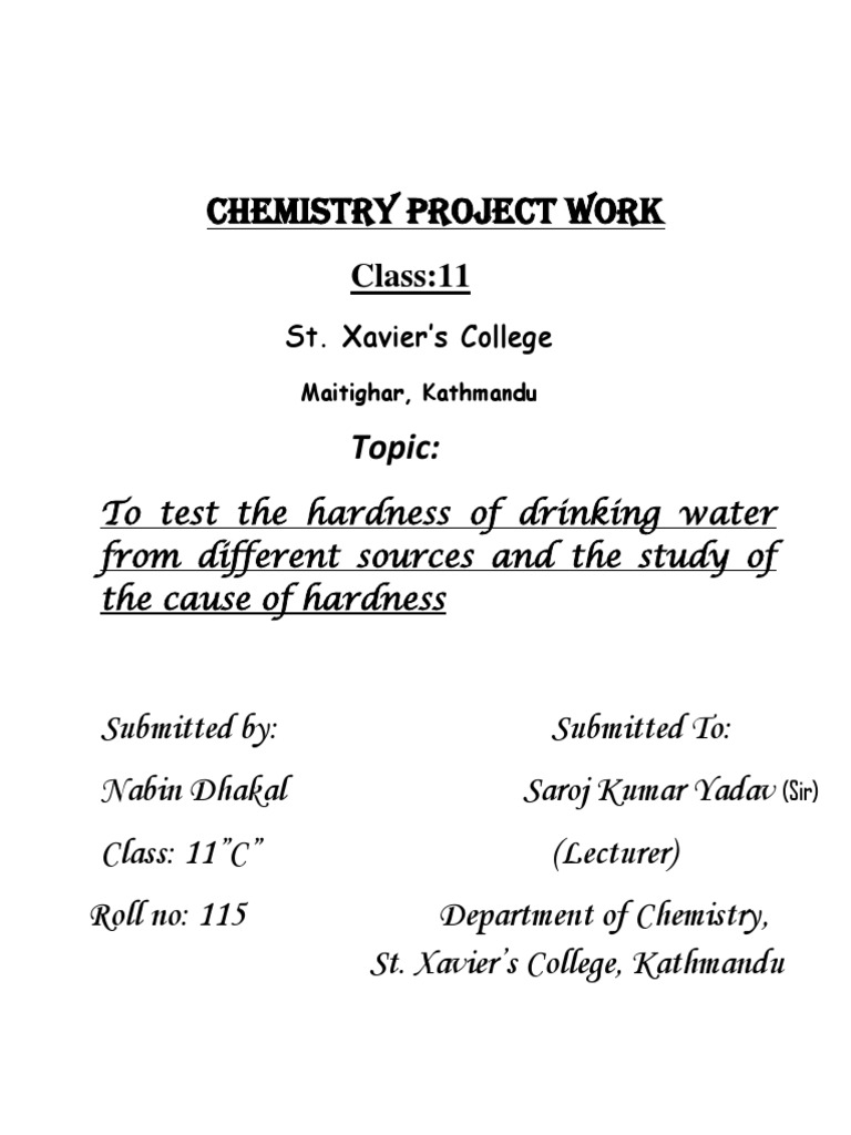 Chemistry Project Work: Topic | PDF | Water | Chemistry