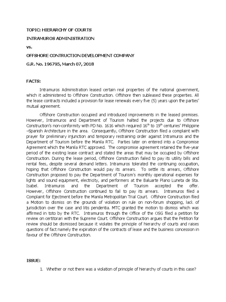 REM - Intramuros Administration vs. Offshore Construction and Development Co. - Esperida | PDF ...