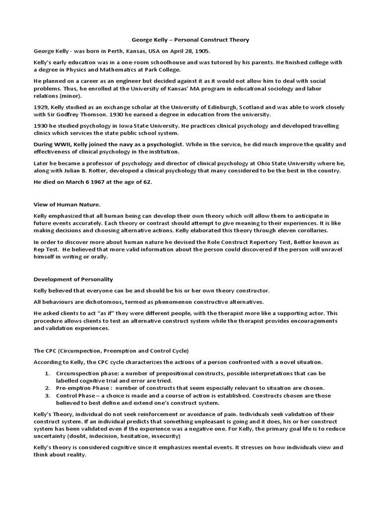 George Kelly - Personal Construct Theory | PDF | Psychology | System