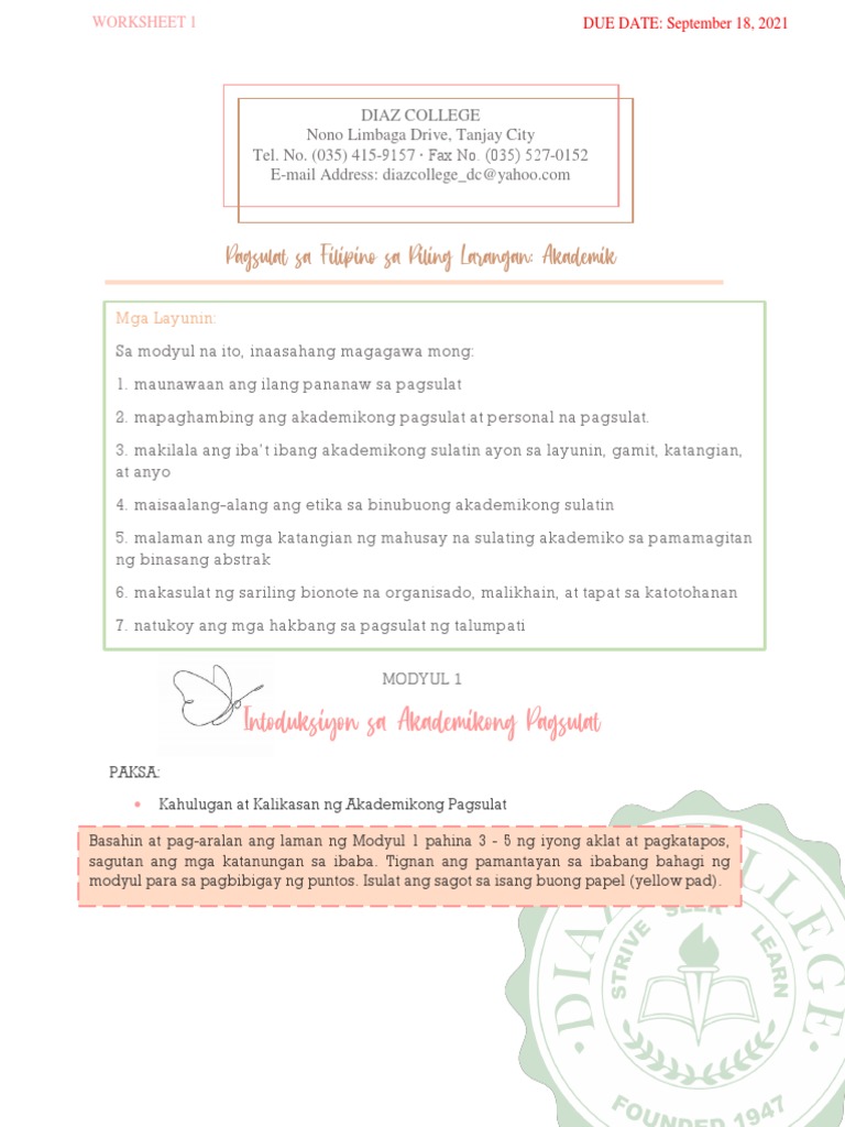 GRADE 12 Pagsulat 1 | PDF