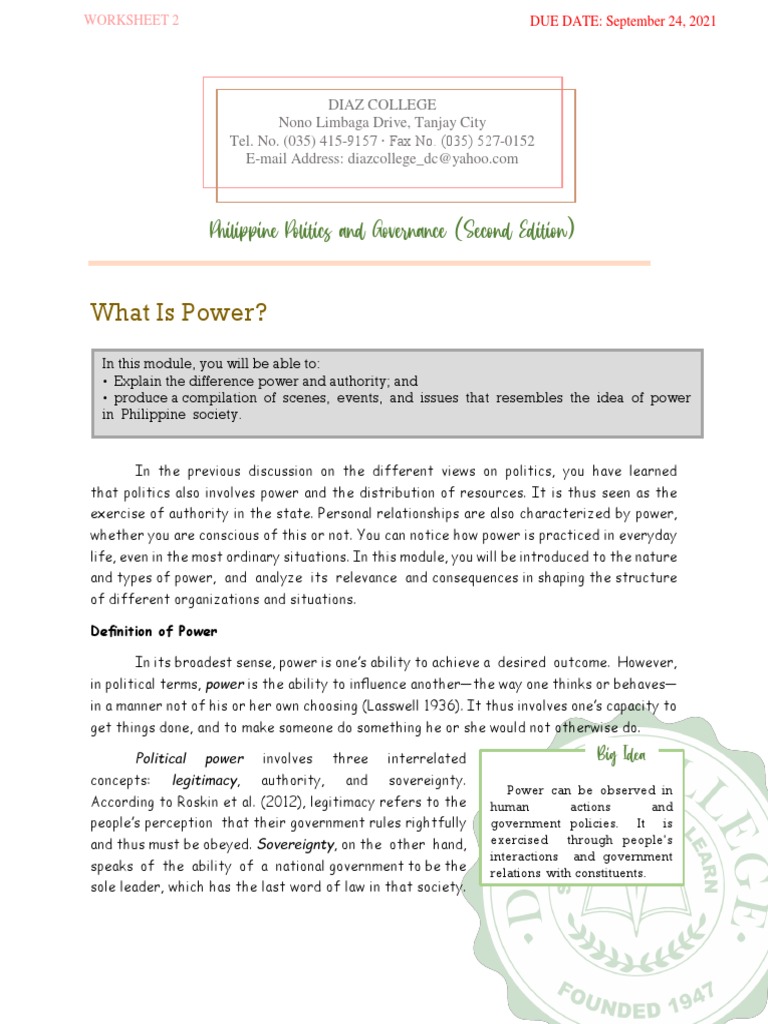 GRADE 12 Phil Pol 2 Online | PDF | Power (Social And Political) | Leadership