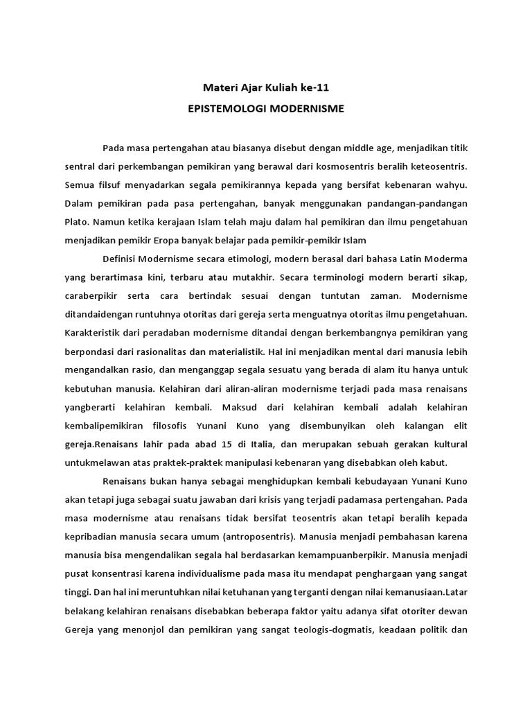 Kritisme, Idealisme, Positivisme, Fenomenologi Dan Materialisme. | PDF