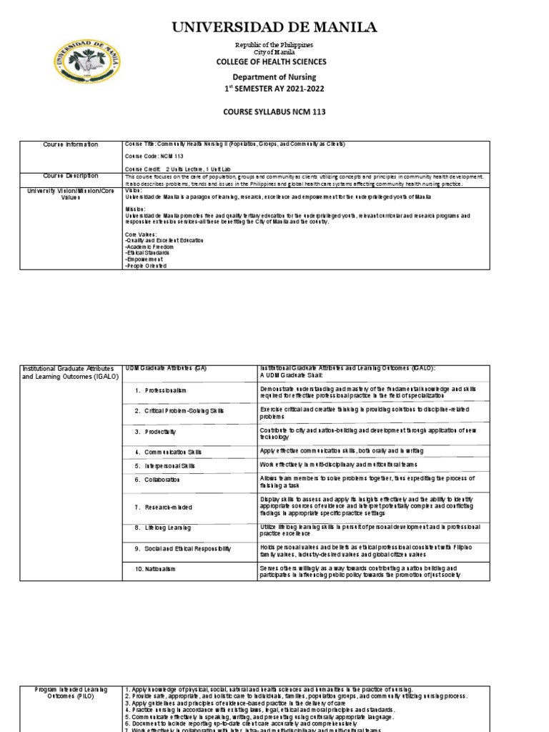 Community Health Nursing II Course Syllabus | PDF | Epidemiology | Nursing