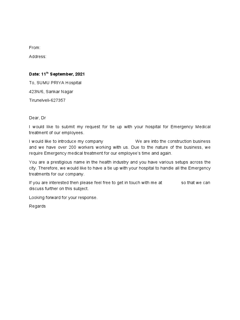 Hospital Tie Up Letter | PDF