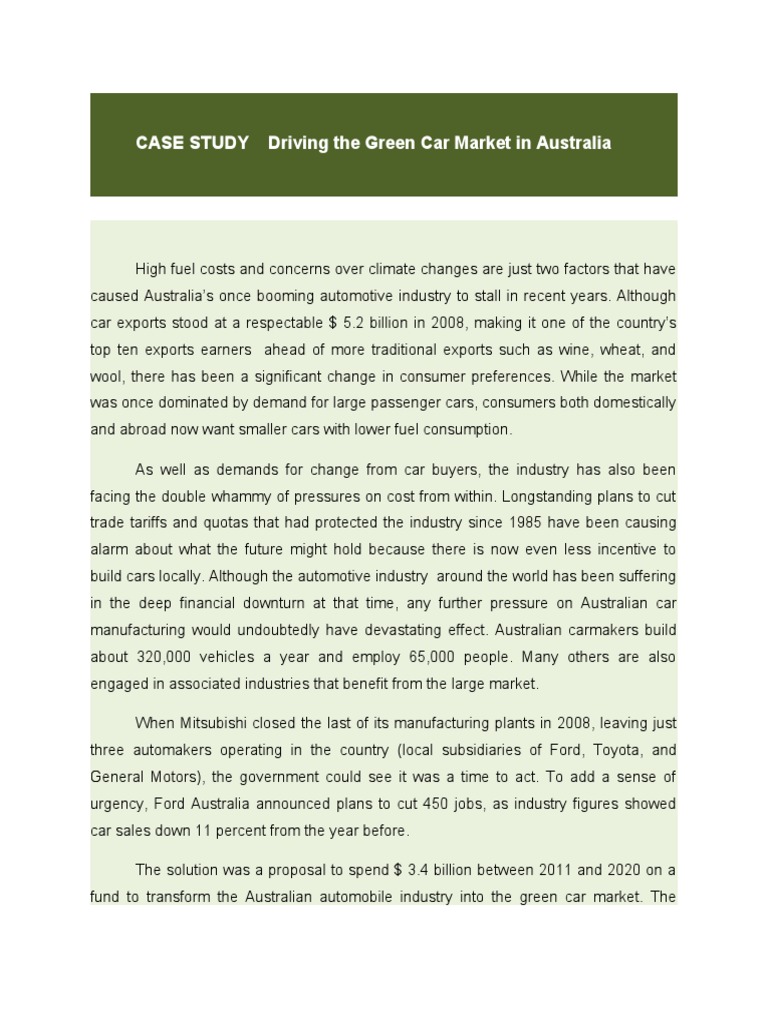 CASE STUDY (Driving The Green Car Market in Australia) | PDF | Toyota | Car