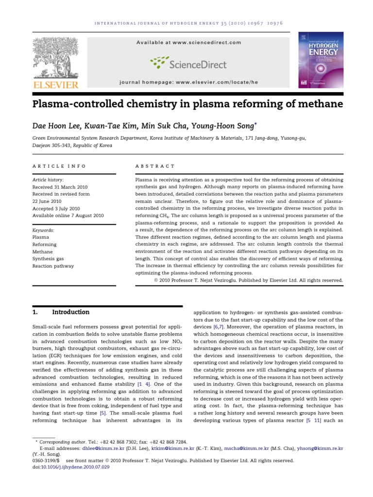 Plasma-Controlled Chemistry in Plasma Reforming of Methane | PDF ...
