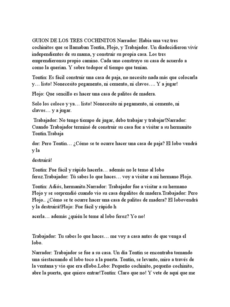 Guion de "Los Tres Cochinitos" | PDF | Novela negra, policíaca y suspenso