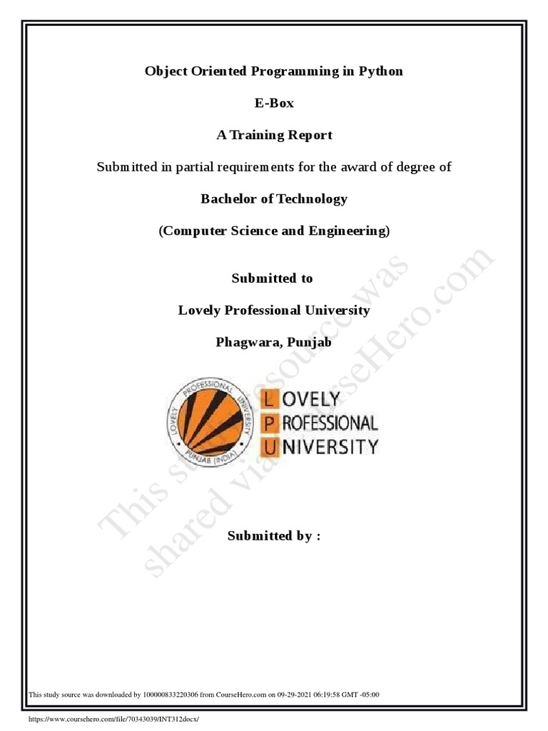 Summer Training Report Pdf Object Oriented Programming Class Computer Programming