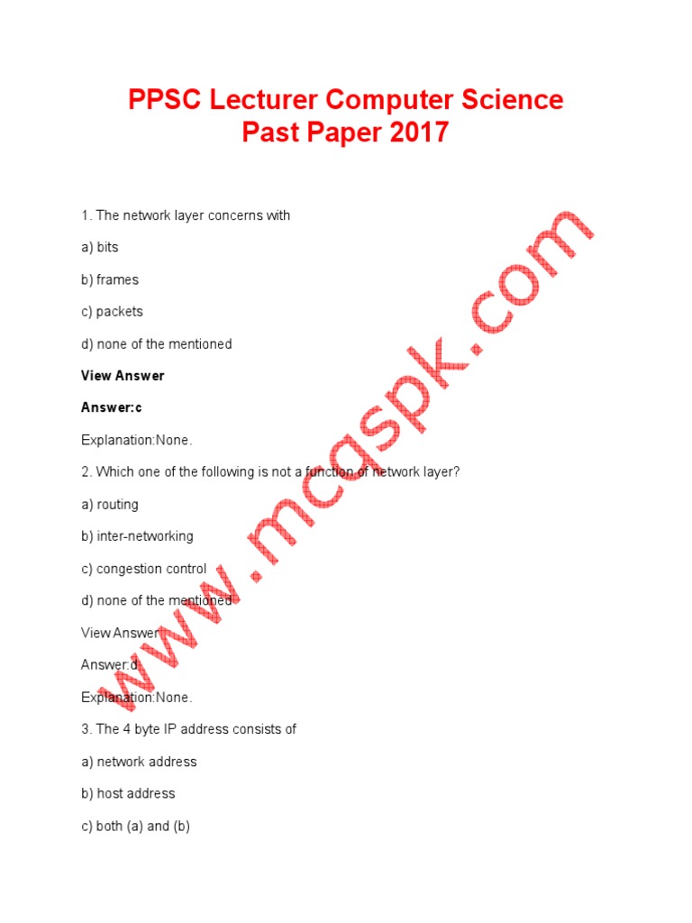 PPSC Lecturer Computer Science Past Paper 2017 | PDF | Scheduling (Computing) | Computer Network