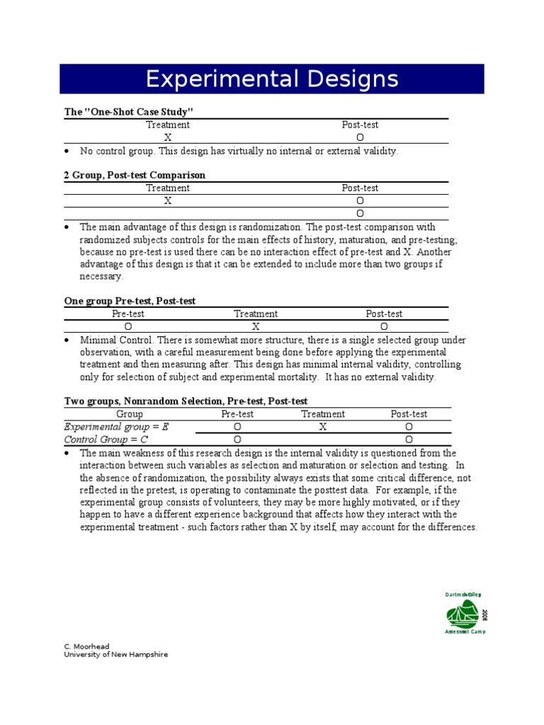 Types of Experimental Designs Handout | PDF | Experiment | Methodology