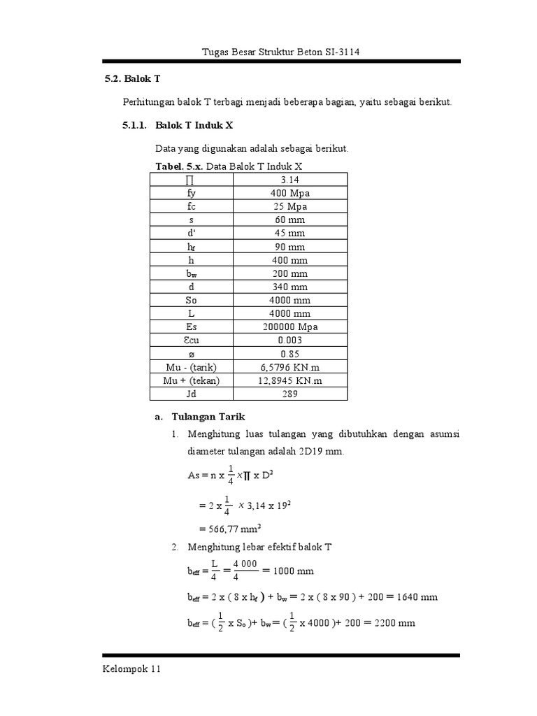 Perhitungan Luasan Tulangan Balok T | PDF