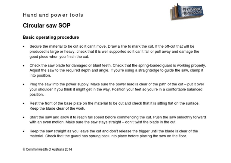 Circular Saw SOP: Hand and Power Tools | PDF
