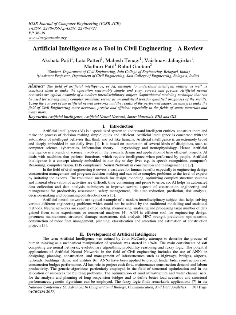 Artificial Intelligence As A Tool in Civil Engineering - A Review | PDF ...
