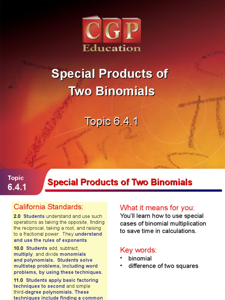 1special Products of Two Binomials | PDF | Factorization | Polynomial