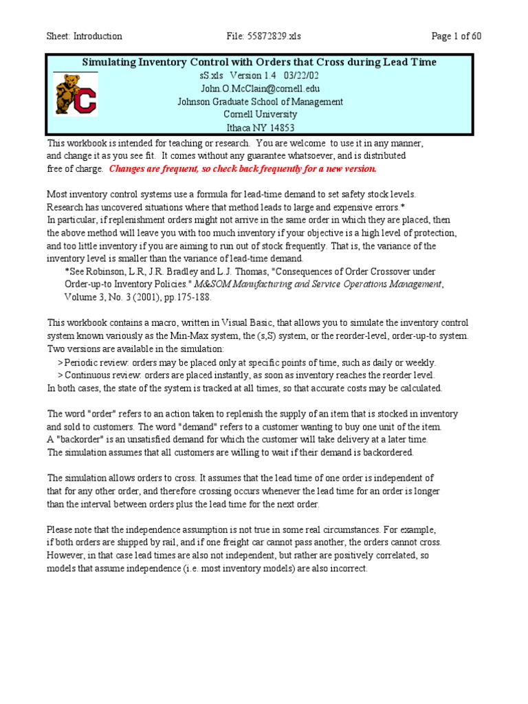 Inventory Simulation Pdf Inventory Microsoft Excel