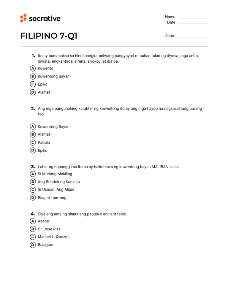 Quiz - Filipino 7-q1 | PDF