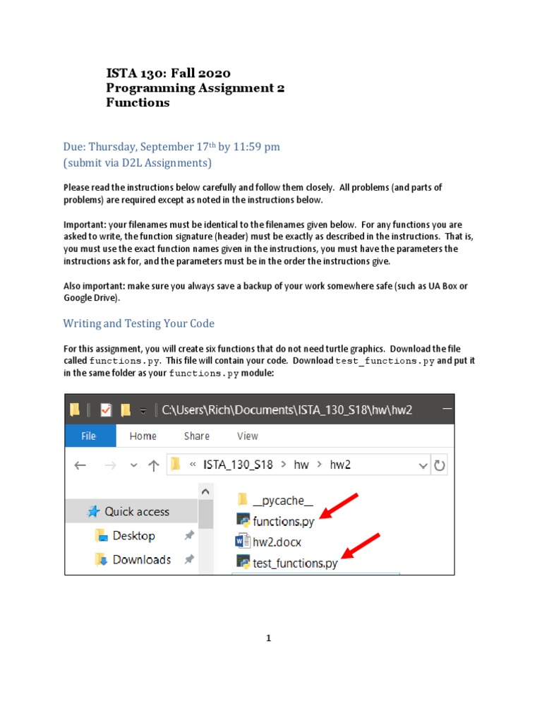 ISTA 130: Fall 2020 Programming Assignment 2 Functions | Download Free PDF | Parameter (Computer ...