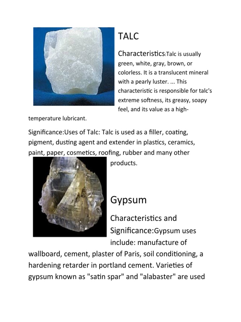 Gypsum: Characteristics | PDF | Minerals | Gypsum